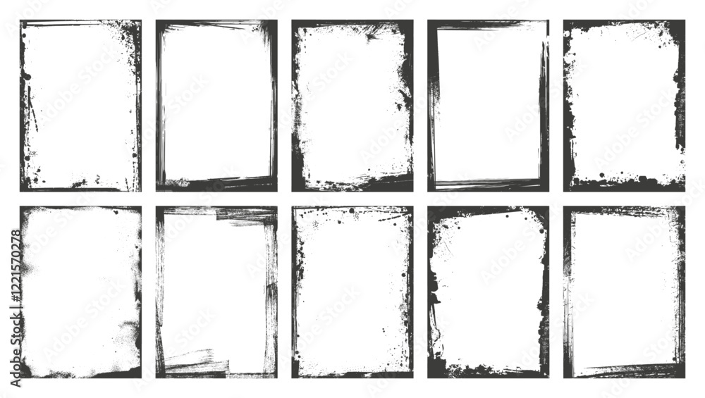Realistic grunge overlay texture, paint frame. Old paper set with old ...