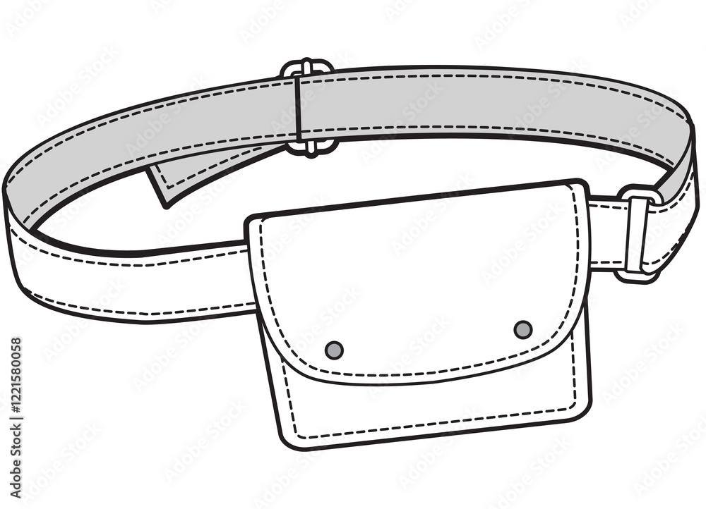 money pouch bum bag flat sketch vector illustration mockup Stock Vector ...