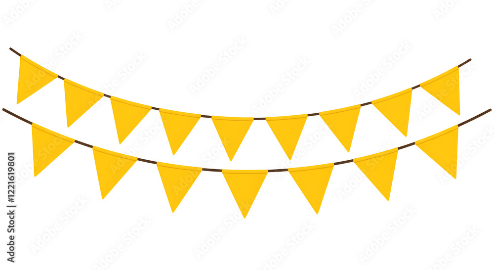Yellow party flags isolated on transparent background . Festive decor ...