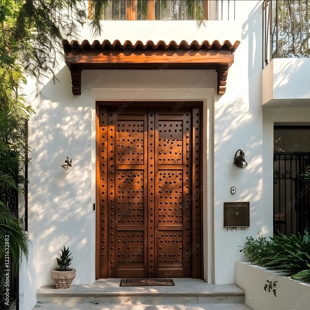 porton de acceso de fachada de casa mexicana estilo colonial ...