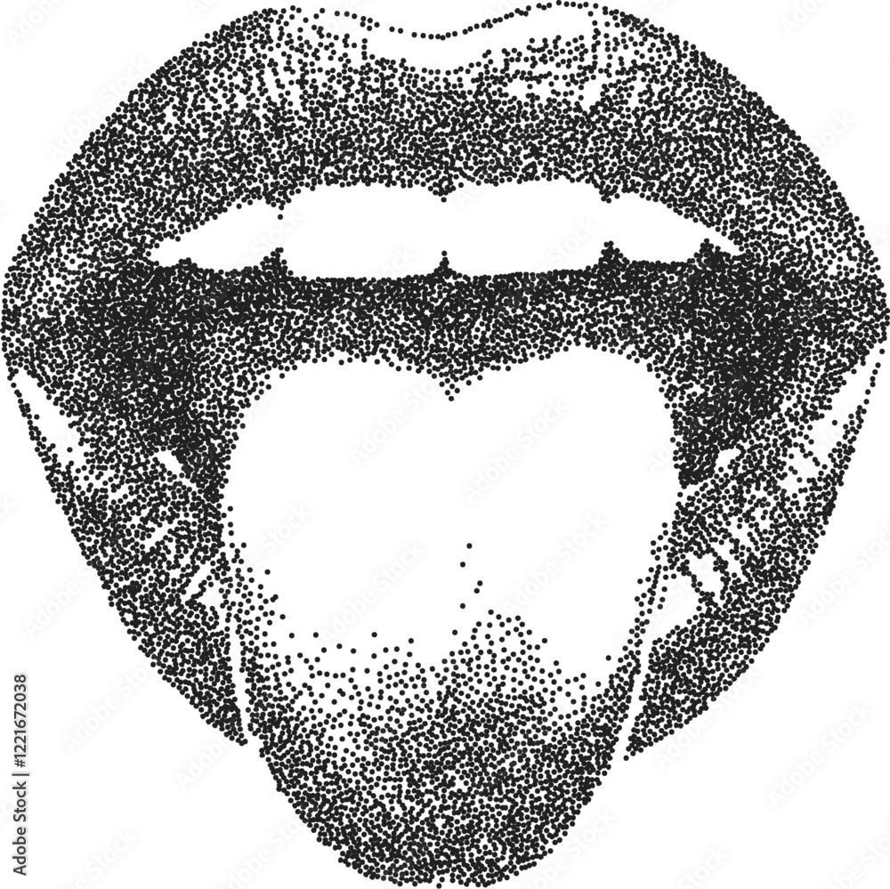 Mouth vintage y2k stipple art, tongue halftone stipple brutalist retro ...