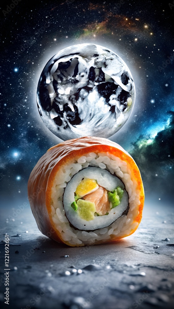 Rolls Sushi Fast food Space Cosmos Background Vertical Wallpaper For ...