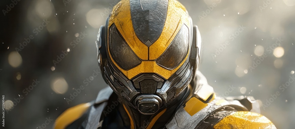 Detailed close up view of a sleek futuristic cyberpunk style helmet and ...