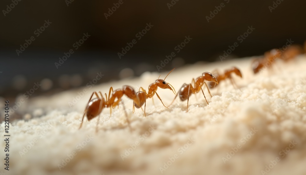 Realistic image of a trail of ants marching in a line across a surface ...
