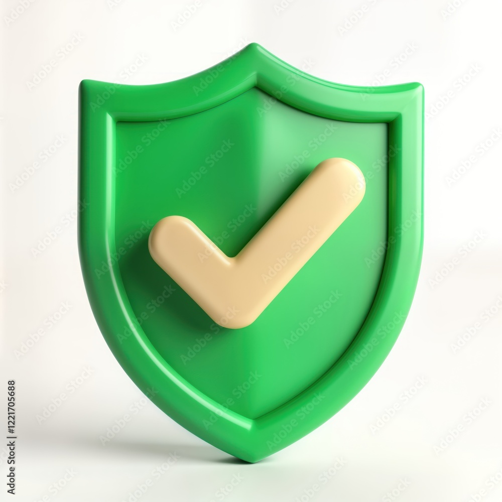 Green shield emblem shows security check mark. Safeguard symbol ...