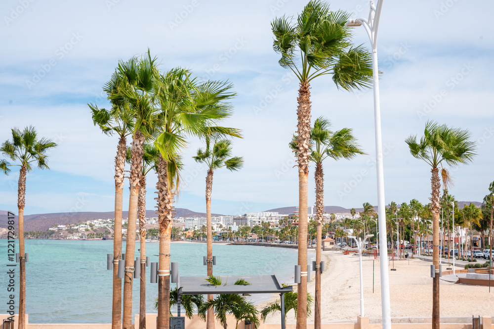 Sunny Beach Holiday Scene in La Paz, Baja California Sur - Mexican ...