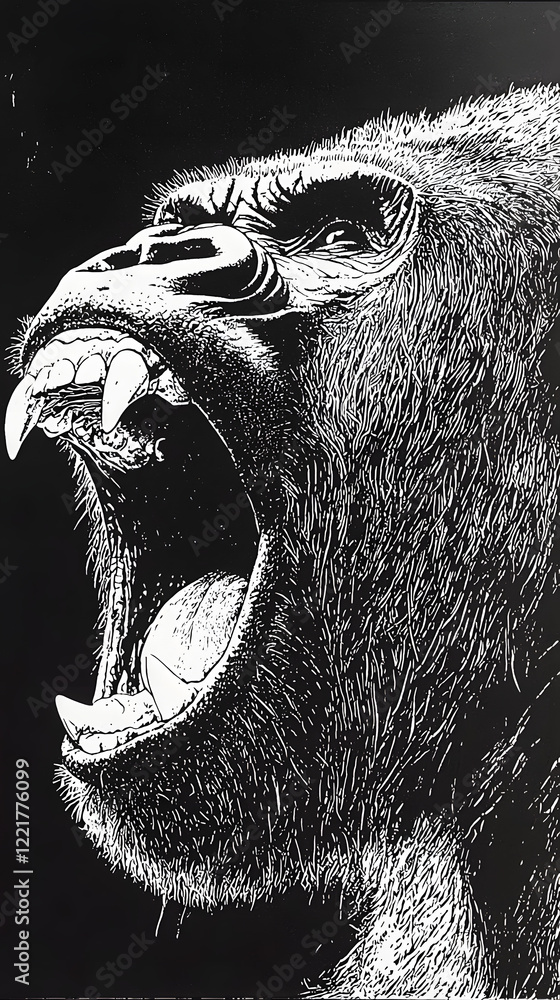 hyper realistic portrait photograph of a roaring gorilla. Fierce ...
