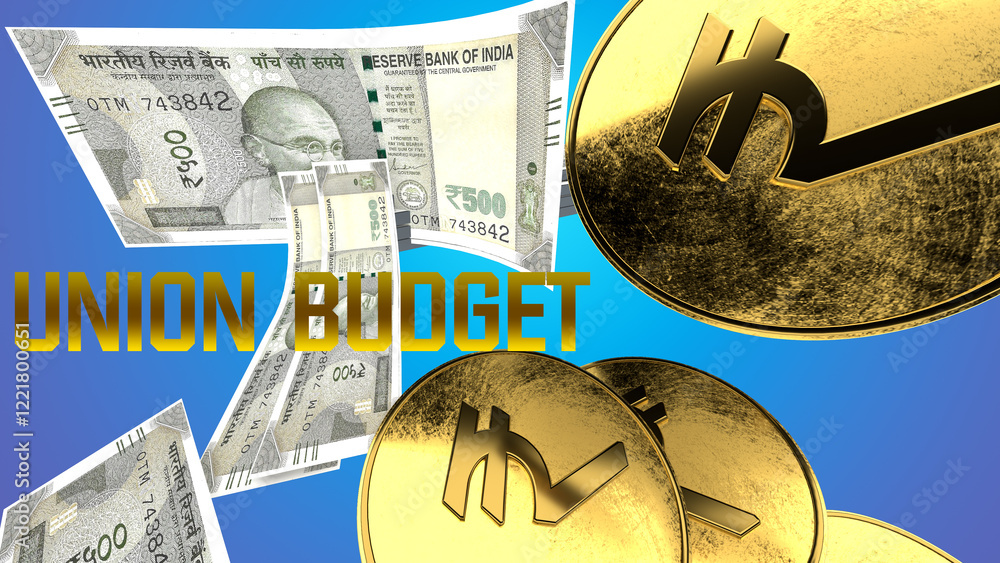 Indian Union Budget, India economy, finance icon, Indian rupee coin ...