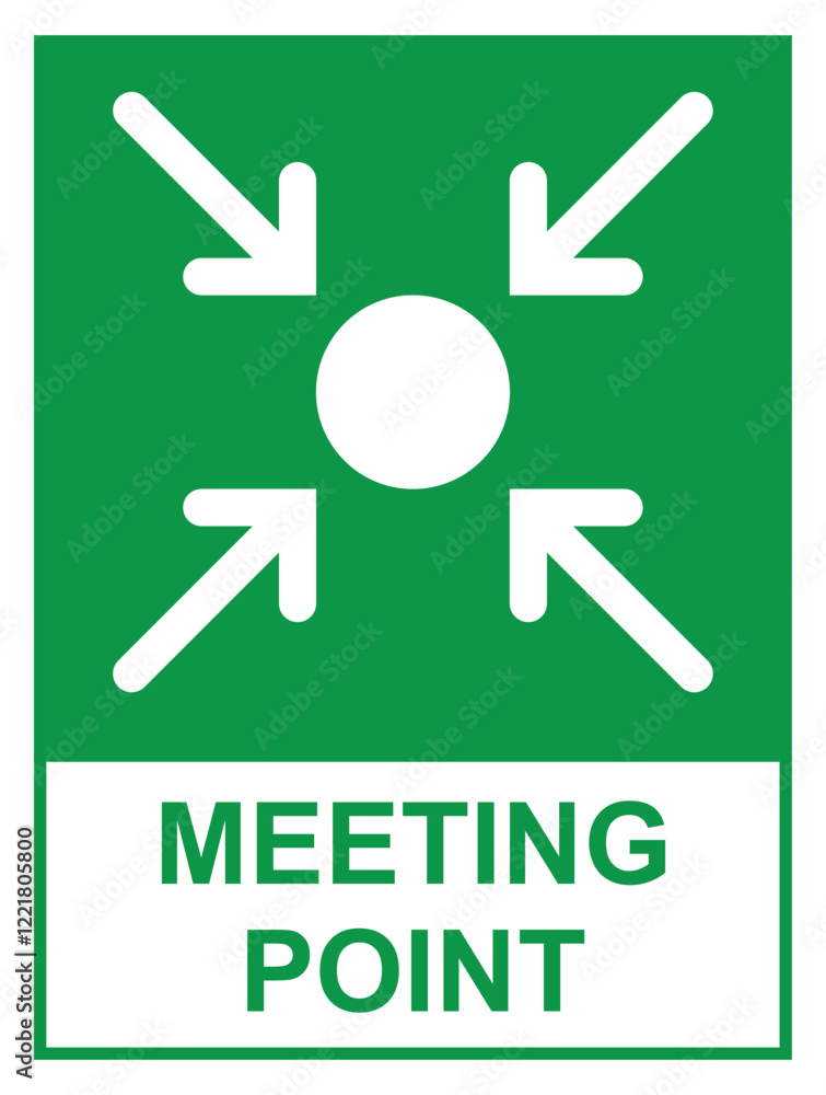meeting point sign or assembly point public sign green background Stock ...