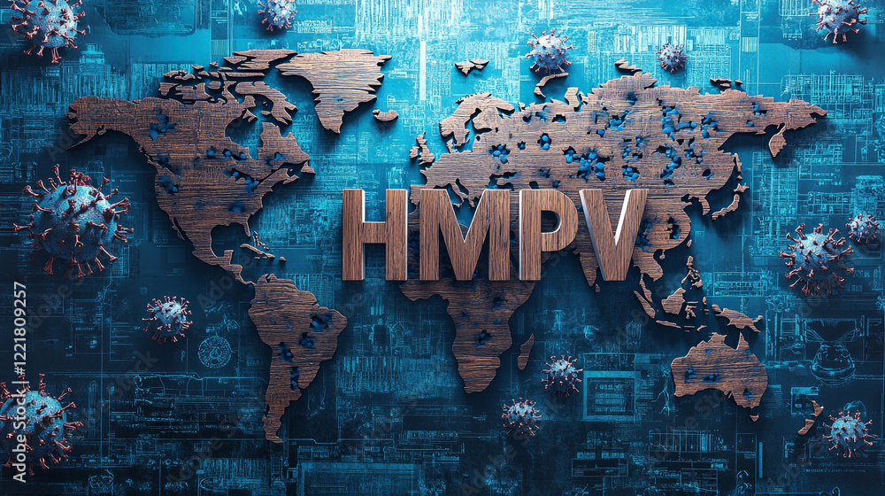 Ilustración de Stock recently surrounded virus named hmpv Close-up of ...