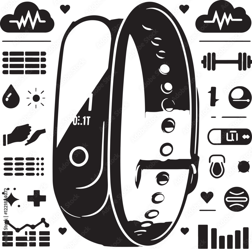 Fitness Tracker Silhouette line art vector illustration on white ...