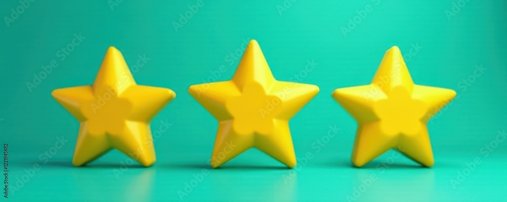 Three gold stars on vibrant teal background, signifying high customer ...