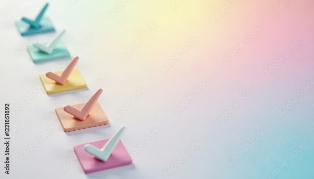 Pastel rainbow checklist, colorful checkmarks on soft background ...