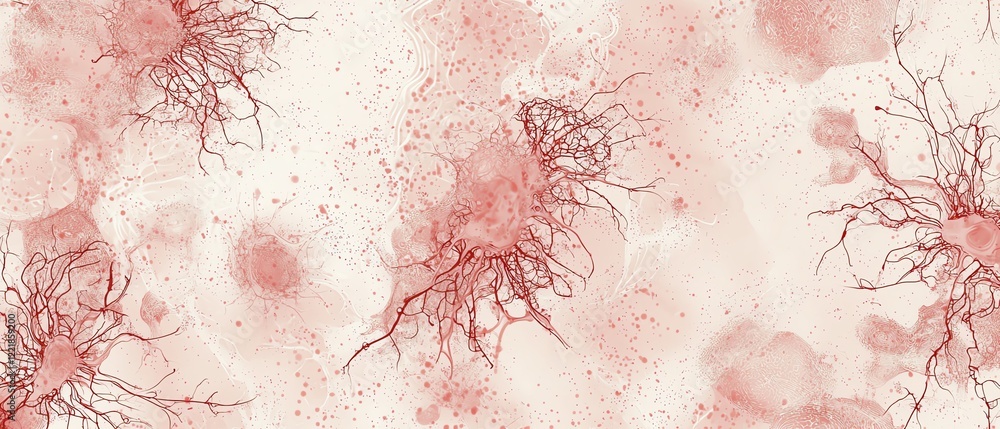 Microscopic neural network seamless pattern, mycelium network, brain ...