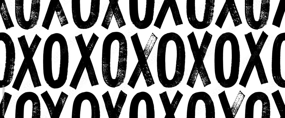 Capital letters x and o drawn by bold brush. Typographic grunge ...