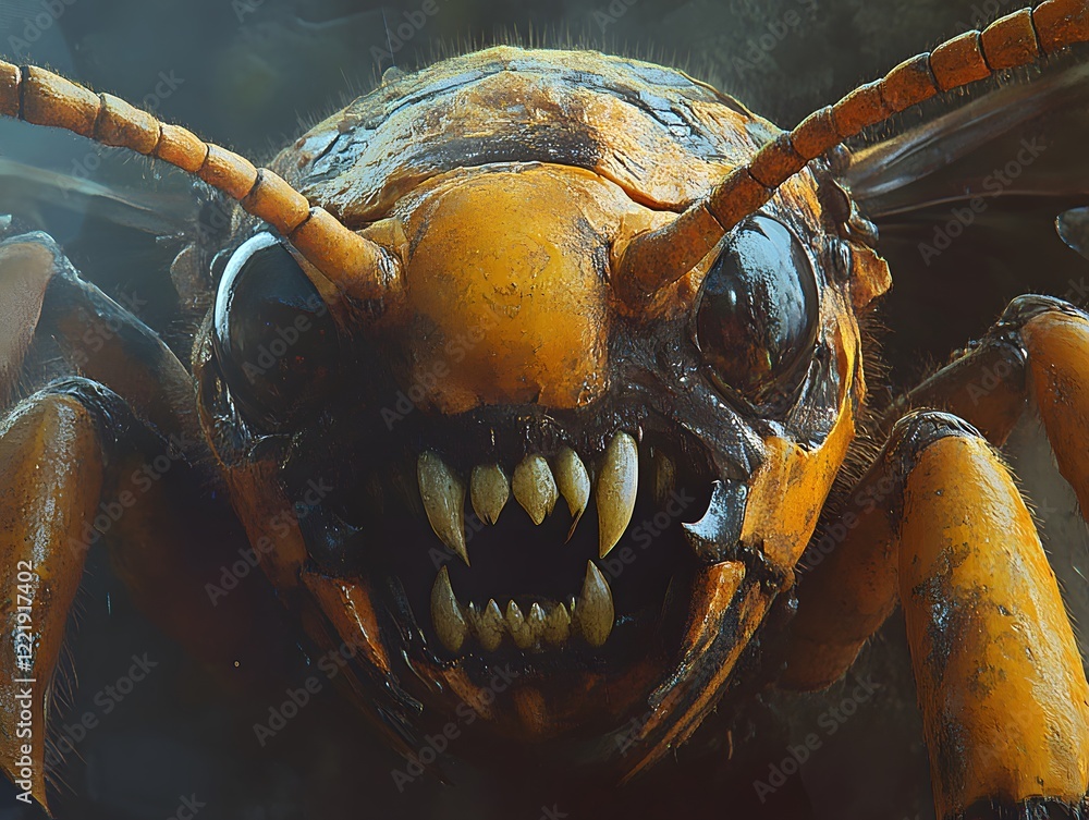 Fearsome Giant Hornet 3d Render Closeup Intense Scary Insect Art Stock ...