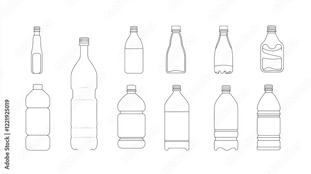 Collection of Plastic Bottle Outlines: Diverse Shapes and Sizes for ...