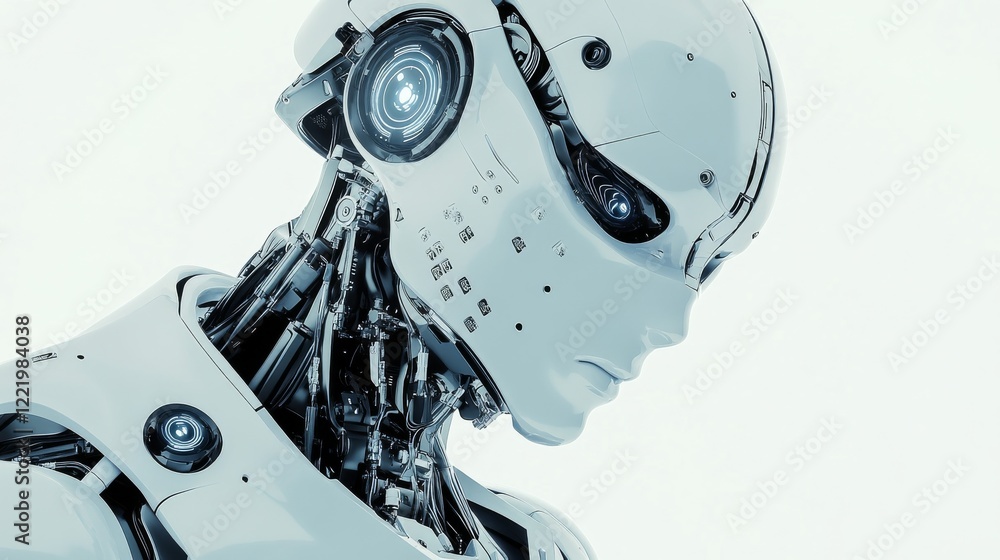 A close-up of a humanoid robot’s neck interface with high-resolution ...