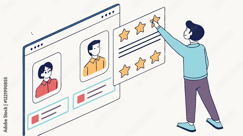 Candidate Selection Illustration: Person Reviewing Profiles with Star ...