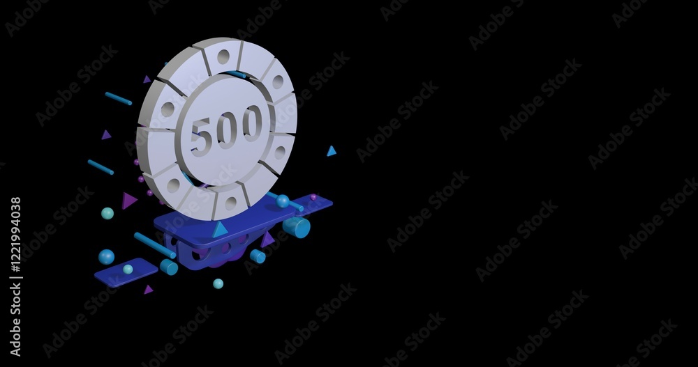 White poker chip symbol on a pedestal of abstract geometric shapes ...