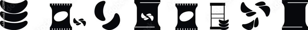 Stock-Vektorgrafik „Potato chips icon set. Salty snacks vector symbols ...