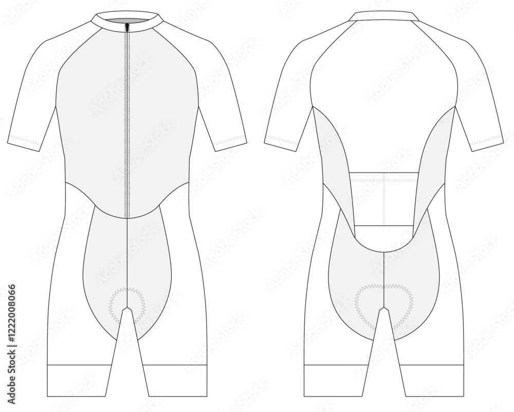 Cycling skinsuit one-piece short sleeve technical CAD fashion ...
