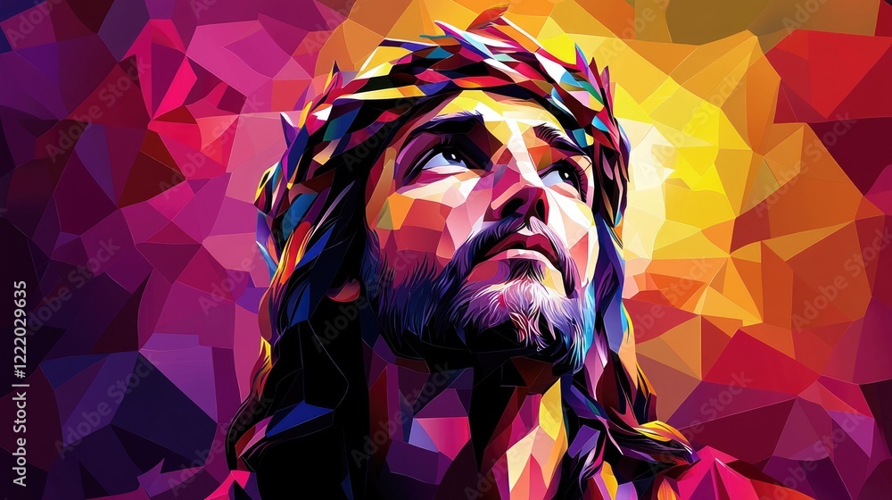 Colorful abstract portrait of religious icon with crown of thorns ...