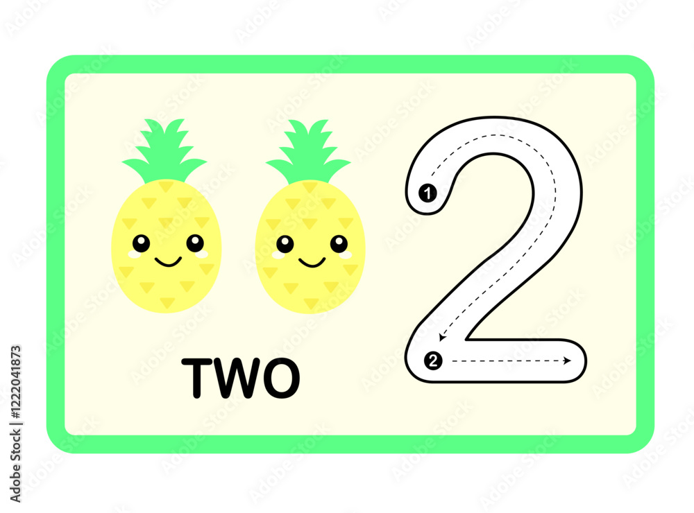 Pineapple Fruit Printable Number, Tracing Guide Flashcards Stock Vector ...