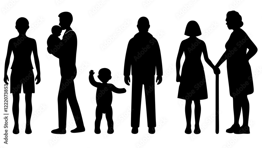 Life cycles of man and woman from a little baby to senior age ...