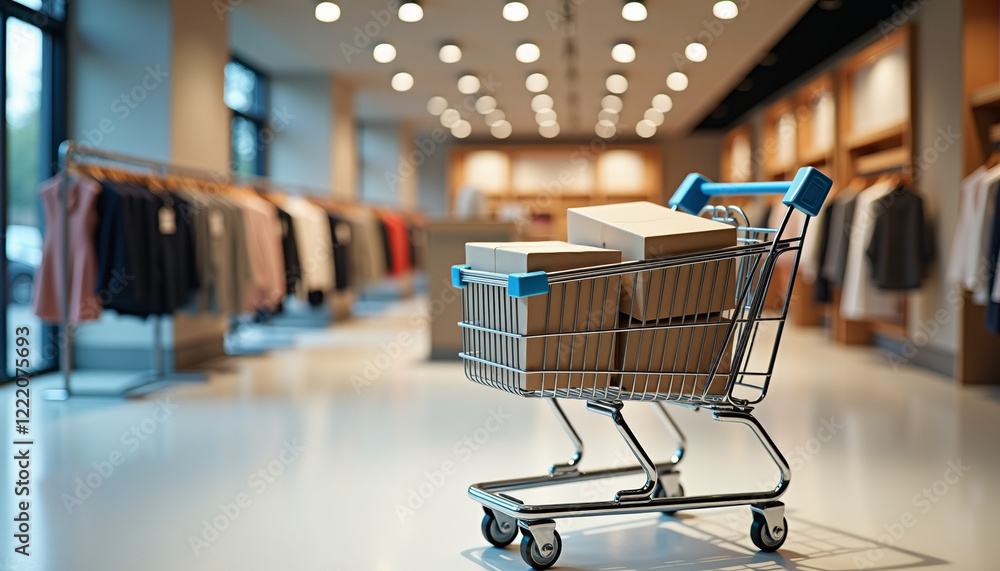 Clean modern setup with shopping cart containing minimal contents in ...