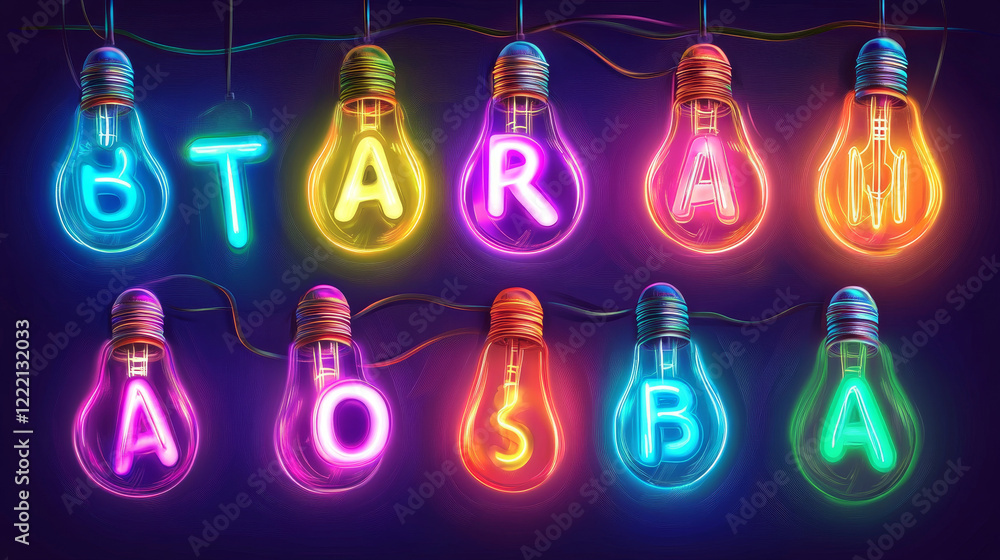 Стоковая иллюстрация «Light bulb font alphabet, cartoon sans serif ...