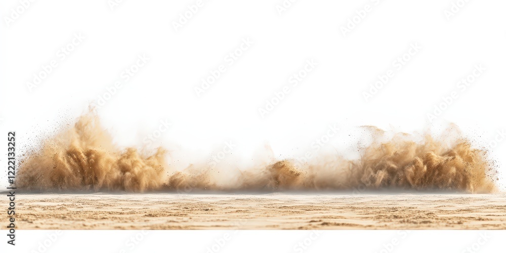 Sand explosion with dynamic dust motion. Dust and particles form an ...