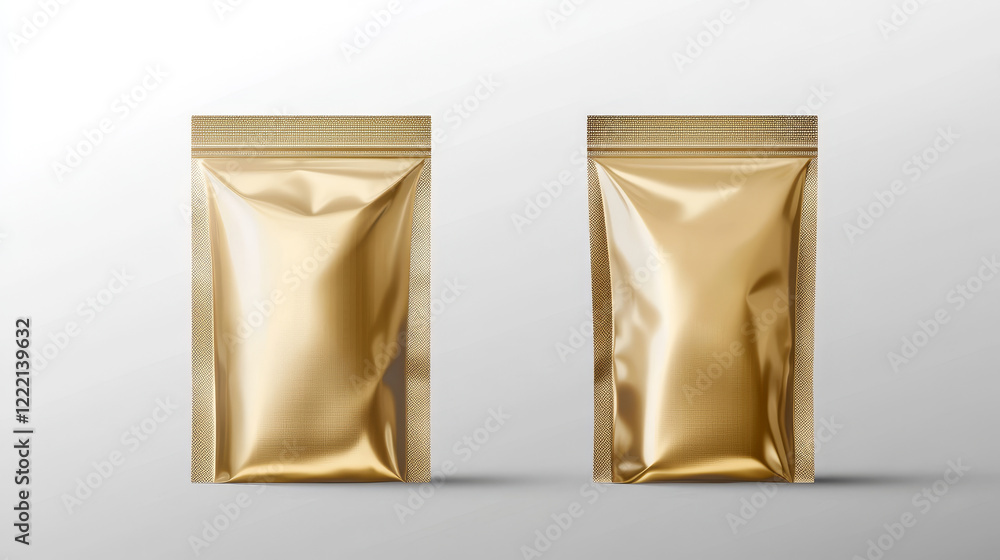 Golden doy pack, pouch paper or foil bag side and front view. Sachet ...