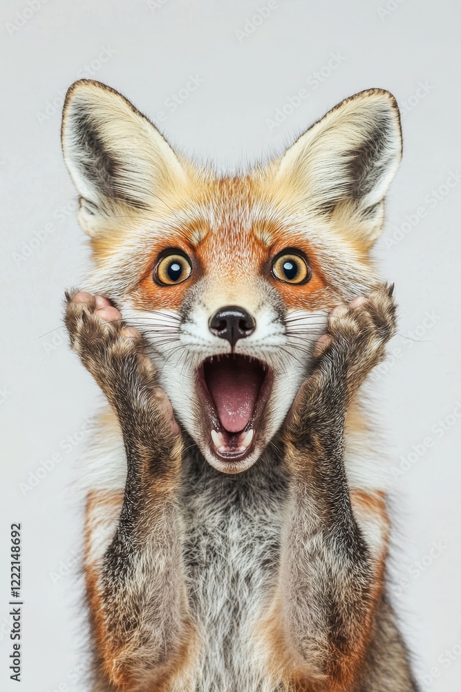 Surprised Fox with Open Mouth and Paws on Head Expressing Shock and ...