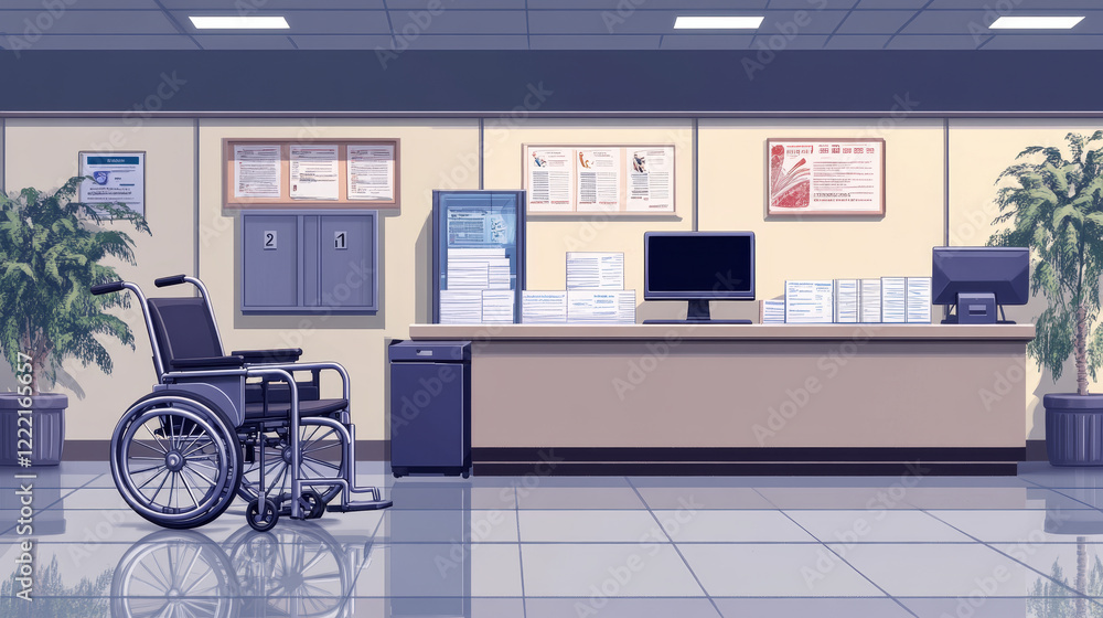 Hospital lobby design elements set isolated on white background. Vector ...