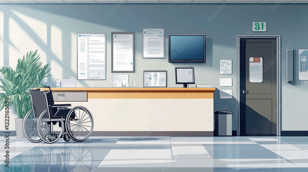 Hospital lobby design elements set isolated on white background. Vector ...