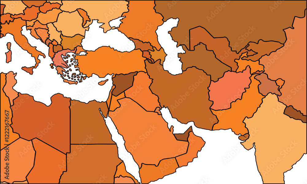 Middle East map with regions vector illustration,Middle East Political ...