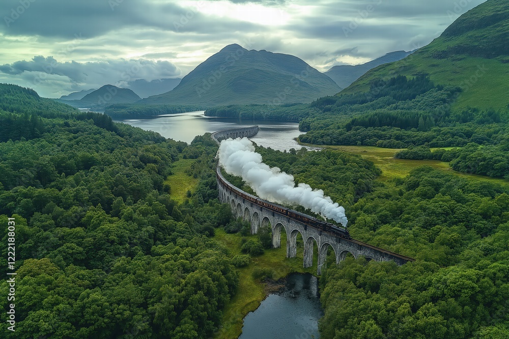 Glenfinnan viaduct in scotland with jacobite steam train passing over ...