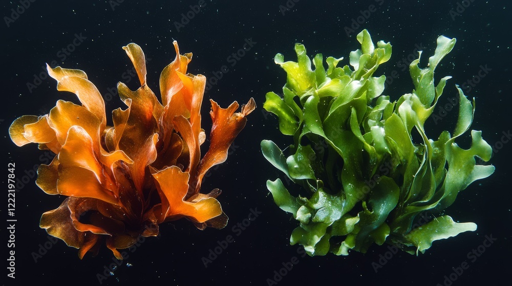 Red alga Plocamium cartilagineum and green alga Codium tomentosum ...