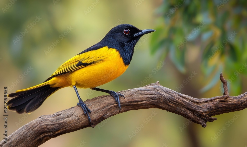 Elegant Mustard Yellow Bird on Tree Limb in Natural Setting with Soft ...
