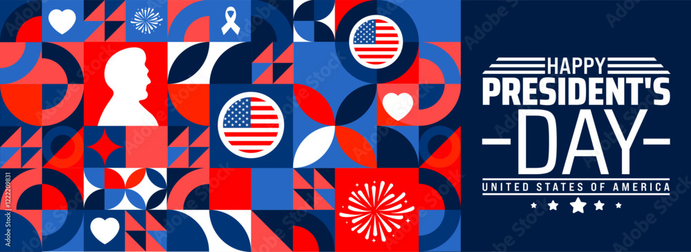 Happy President's Day geometric shape pattern background banner or ...