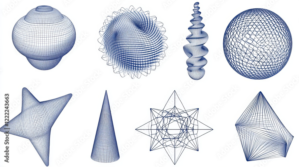 Abstract wireframe figure drawings set isolated on white background ...