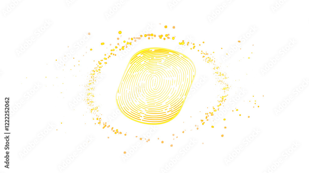 Elegant yellow fingerprint icon centered on a black background, sharp ...
