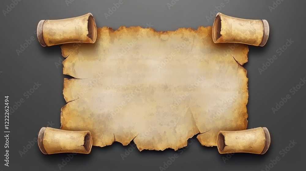 Realistic open parchment scroll isolated on transparent background ...