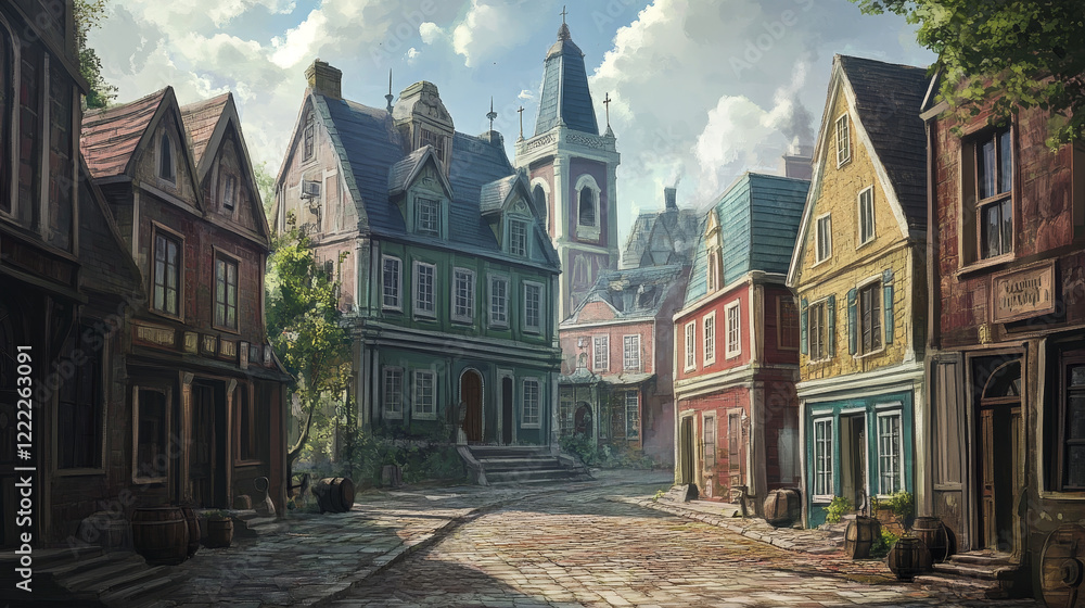 Urban street landscape 18th century with residential, government and ...