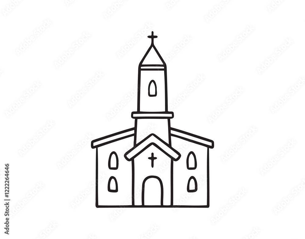 Christian building church catholic doodle hand drawn icon. Outline ...