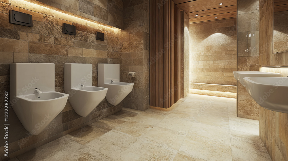 Ceramic urinal in male toilet. Vector realistic empty interior of ...