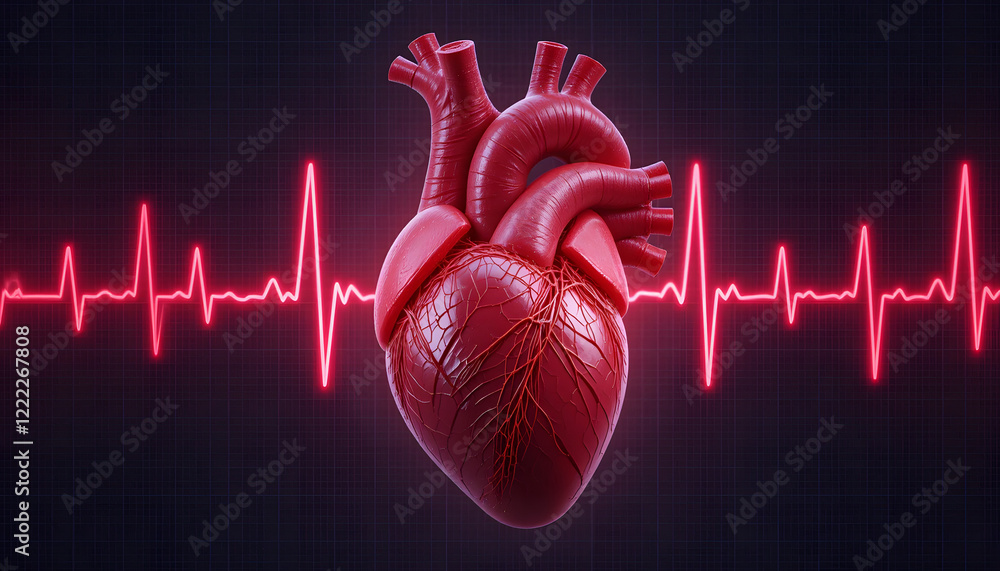 Anatomy of human heart on ecg medical background. Generative ai. Stock ...