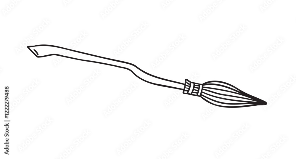 witch broom doodle hand drawn icon. Outline drawing witch broom line ...