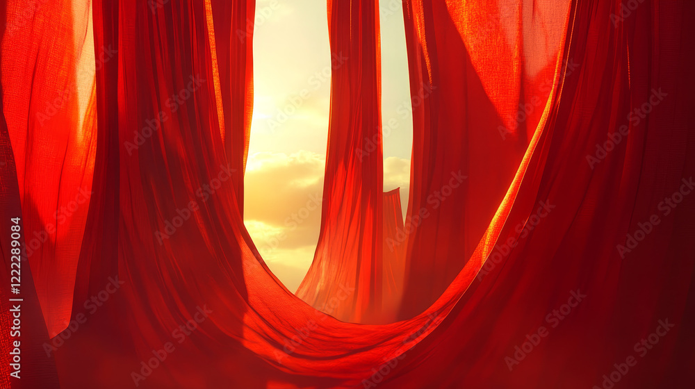 Blank red canvas banners mockup. Horizontal fabric flags, textile sheet ...